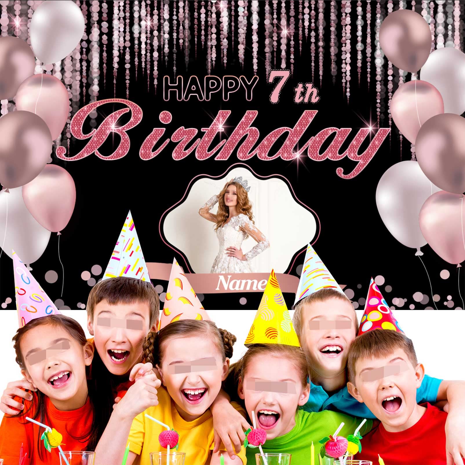 Snapklik.com : Custom Rose Gold Happy 7th Birthday Decoration Banner ...