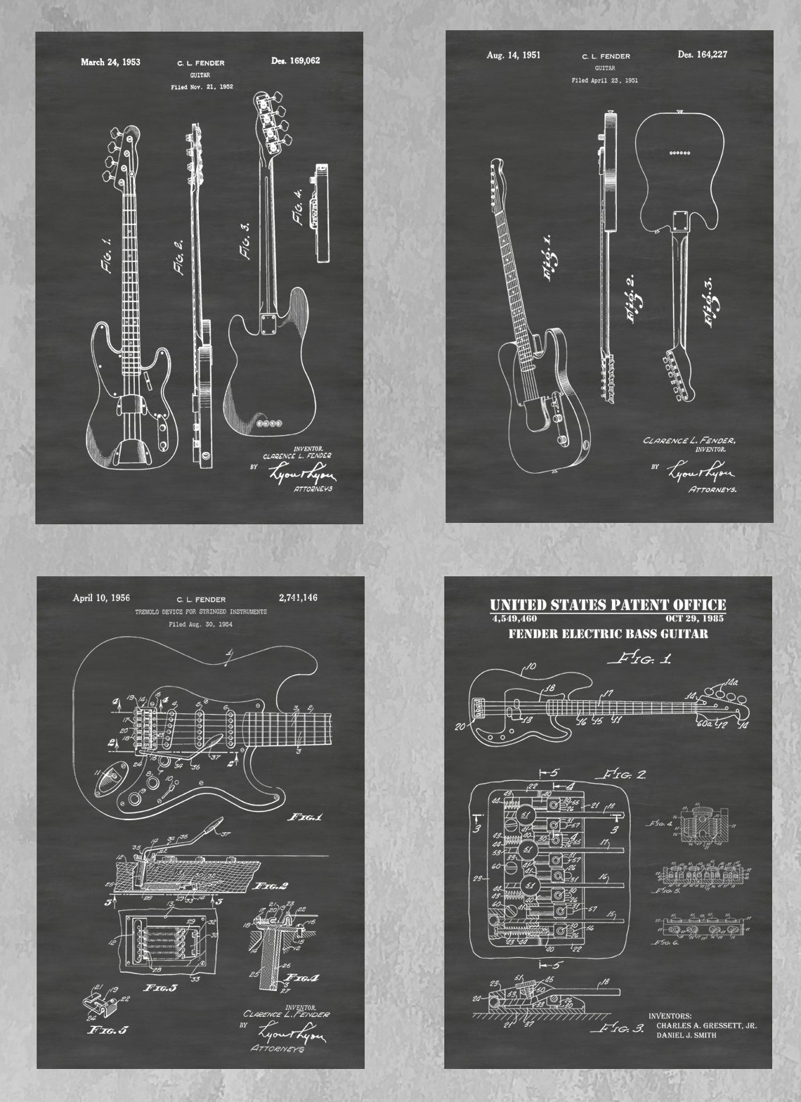 Buy Fender Guitar Collection: Set of Four Patent Print Art s: Choose ...