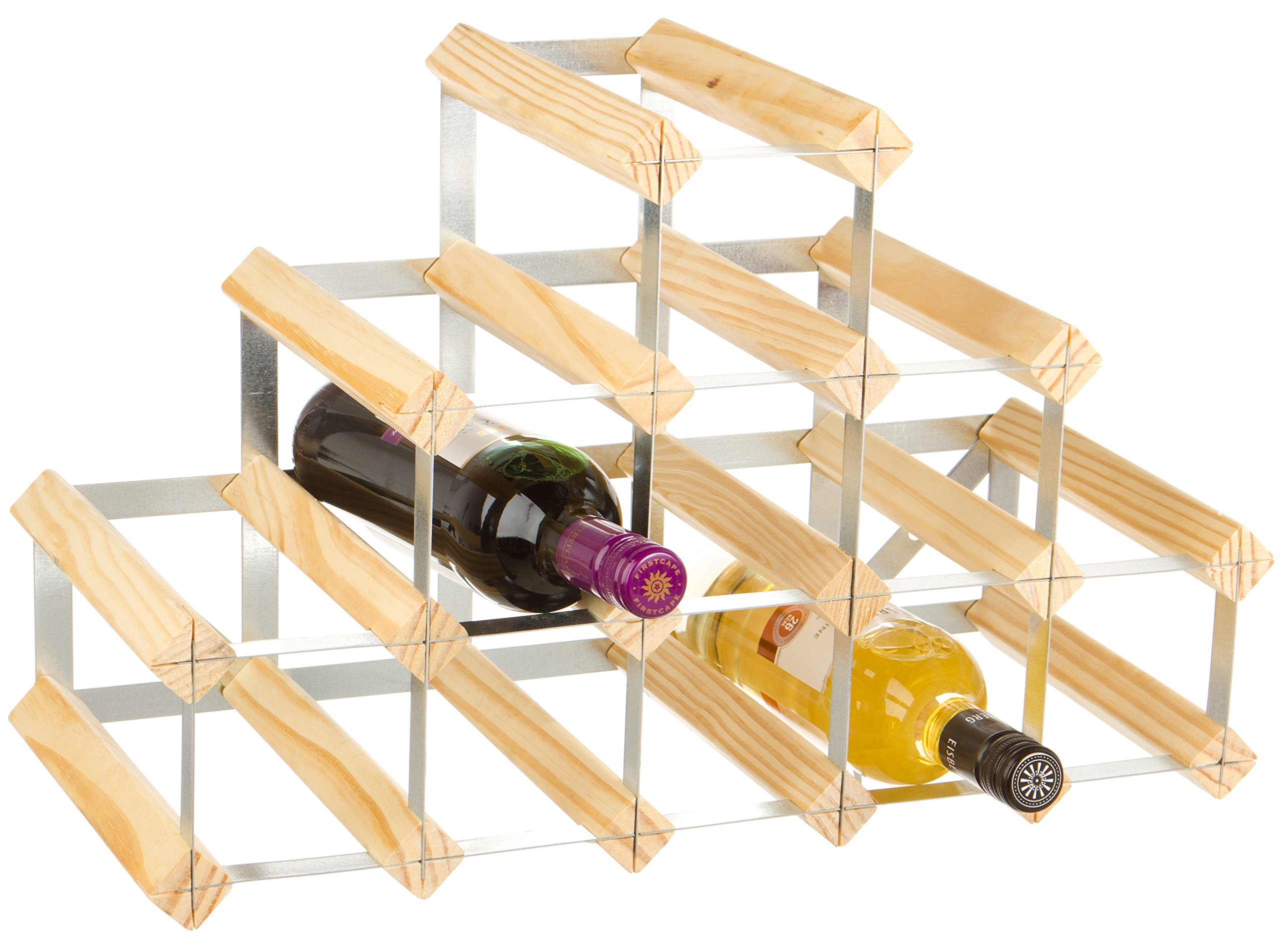 RTA 14 Bottle Pyramid Wine Rack 5x3 Natural Pine Galvanised Steel Ready ...