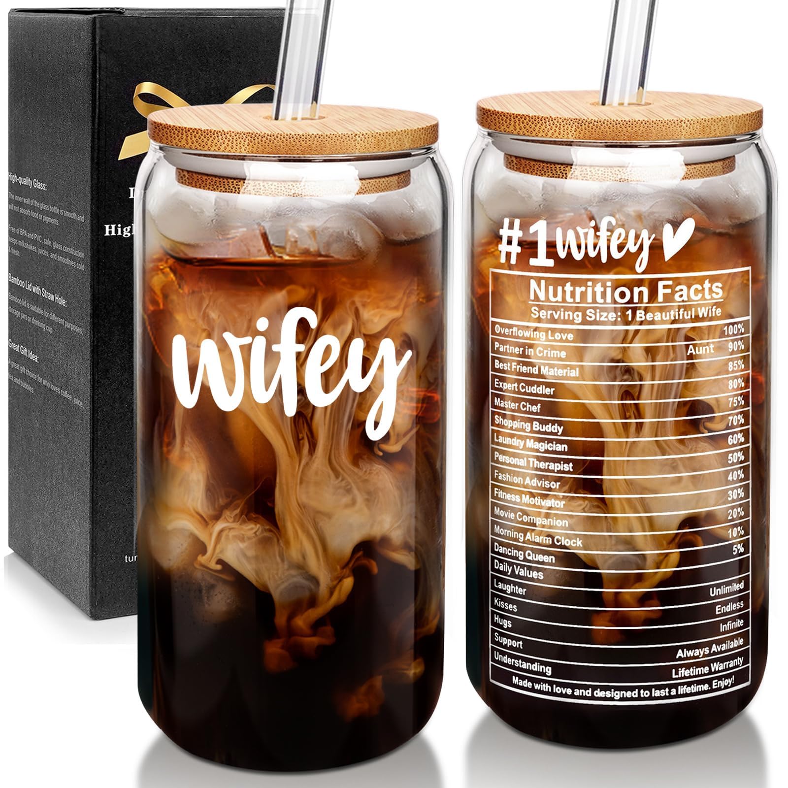 Amazon.com: Mason Life Glass Cups with Lids Gifts for Her, 18OZ ...