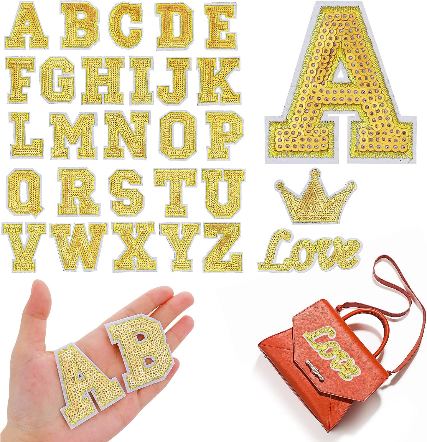 Prasacco 28 Pieces Rhinestone Letter Stickers, Iron Stick on Sticker ...