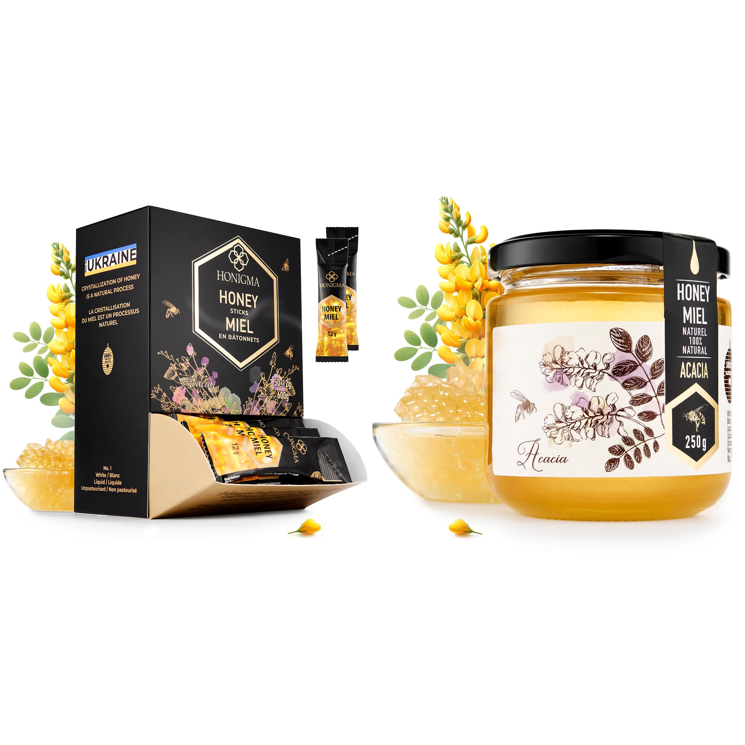 Amazon.com : HONIGMA® Premium Honey Bundle - 50 Acacia Honey Sticks ...