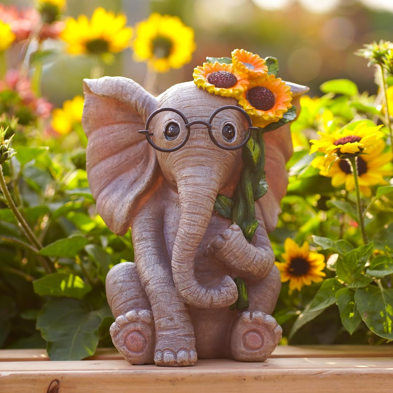 Amazon.com: Pohabery Outdoor Sculpture Statue Elephant Decor,Solar ...