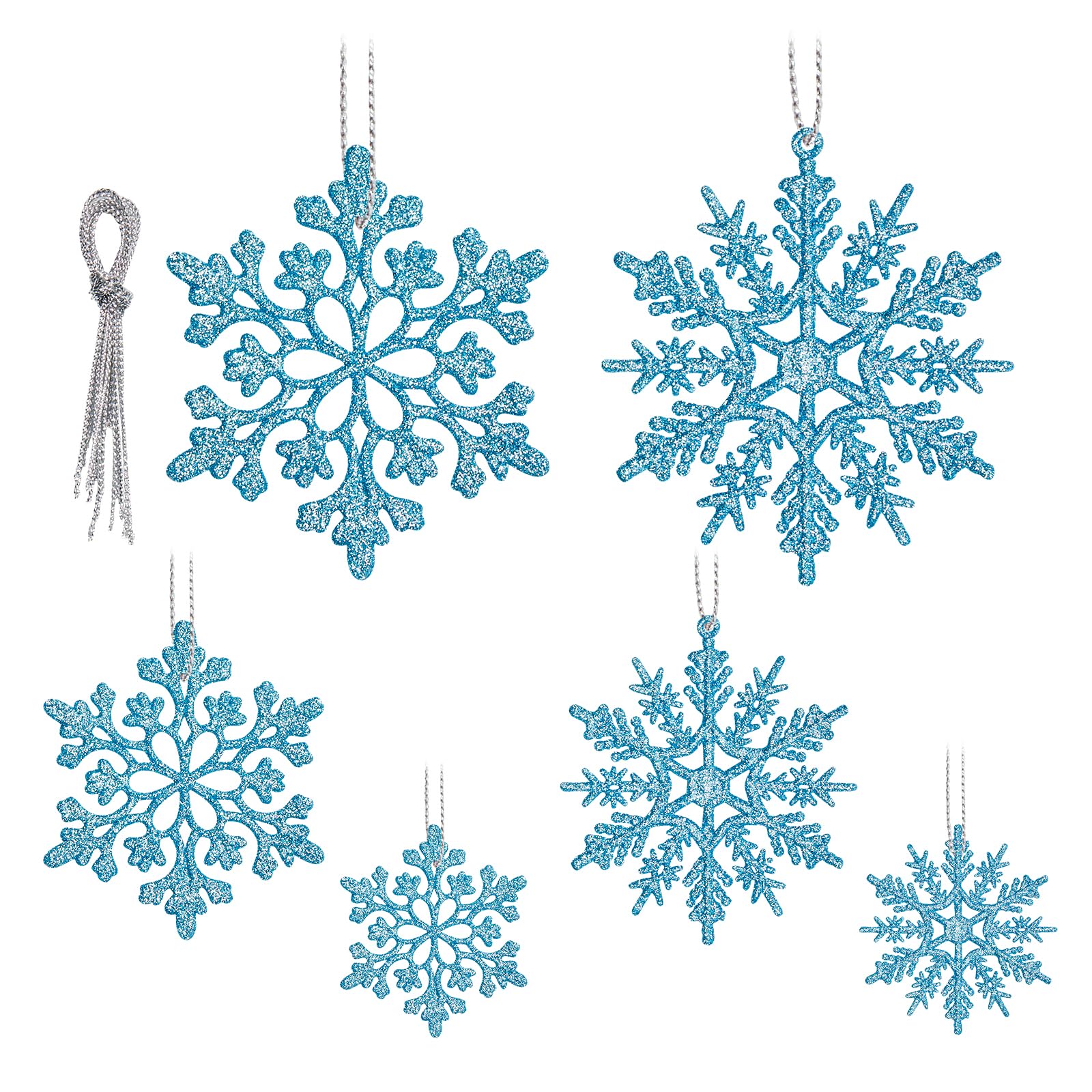 Amazon.com: CLUEWR 36 Pack Blue Snowflake Ornaments, Christmas Tree ...