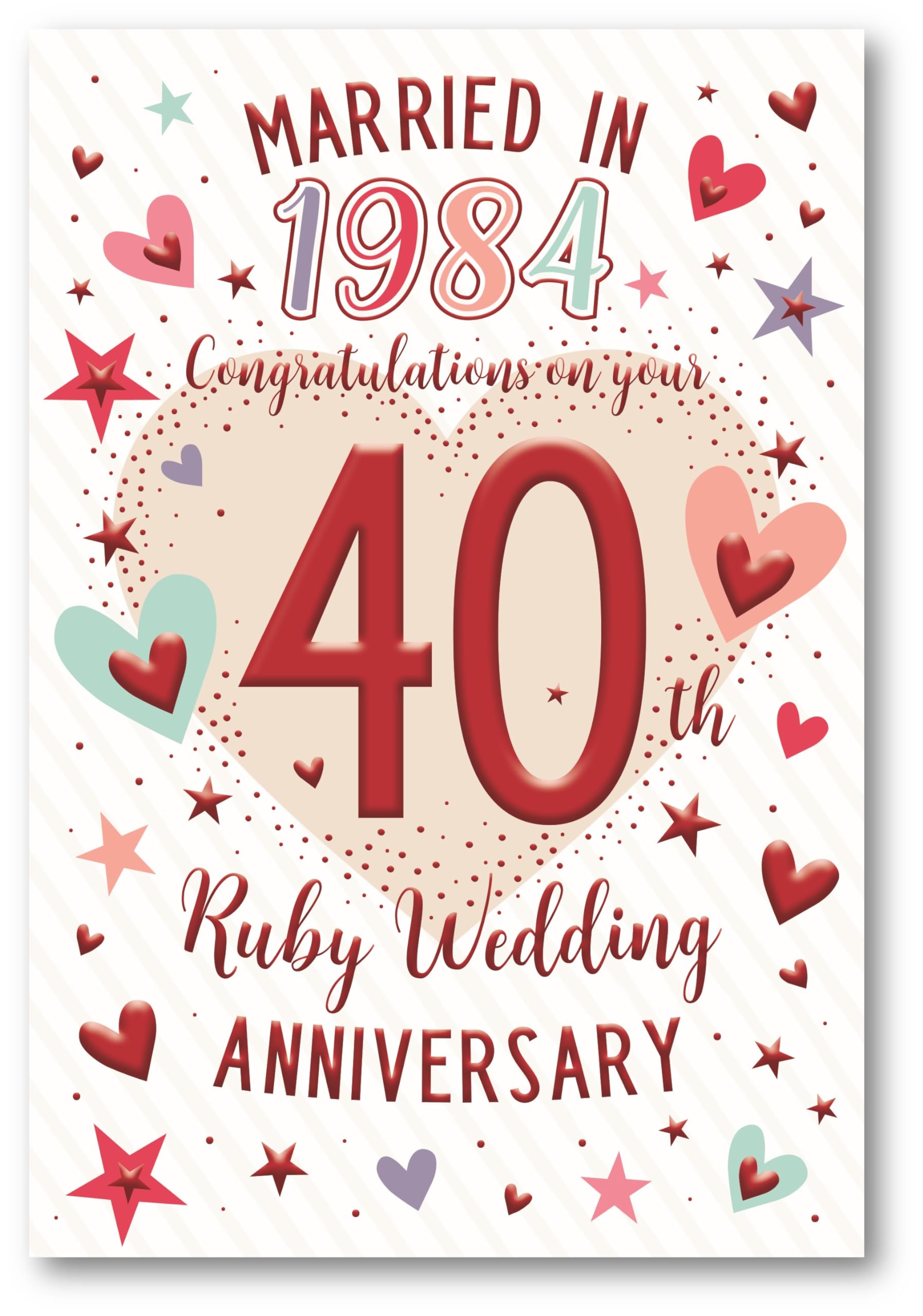 ICG 2024 Milestone Ruby Anniversary Card 40 Years - Married in 1984 - Embossed with Foil Details ...