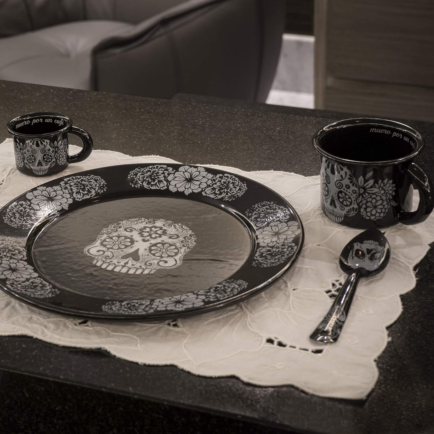 Black Peltre Skull Design Spoon (16 cm, 6.2 in) designed by Mexican ...