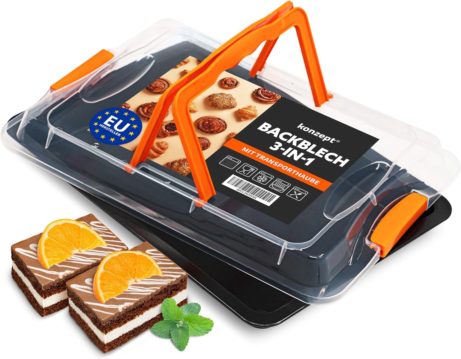 KONZEPT Baking Tray with Lid, 42 x 29 x 4 cm, Cake Tray with Transport ...