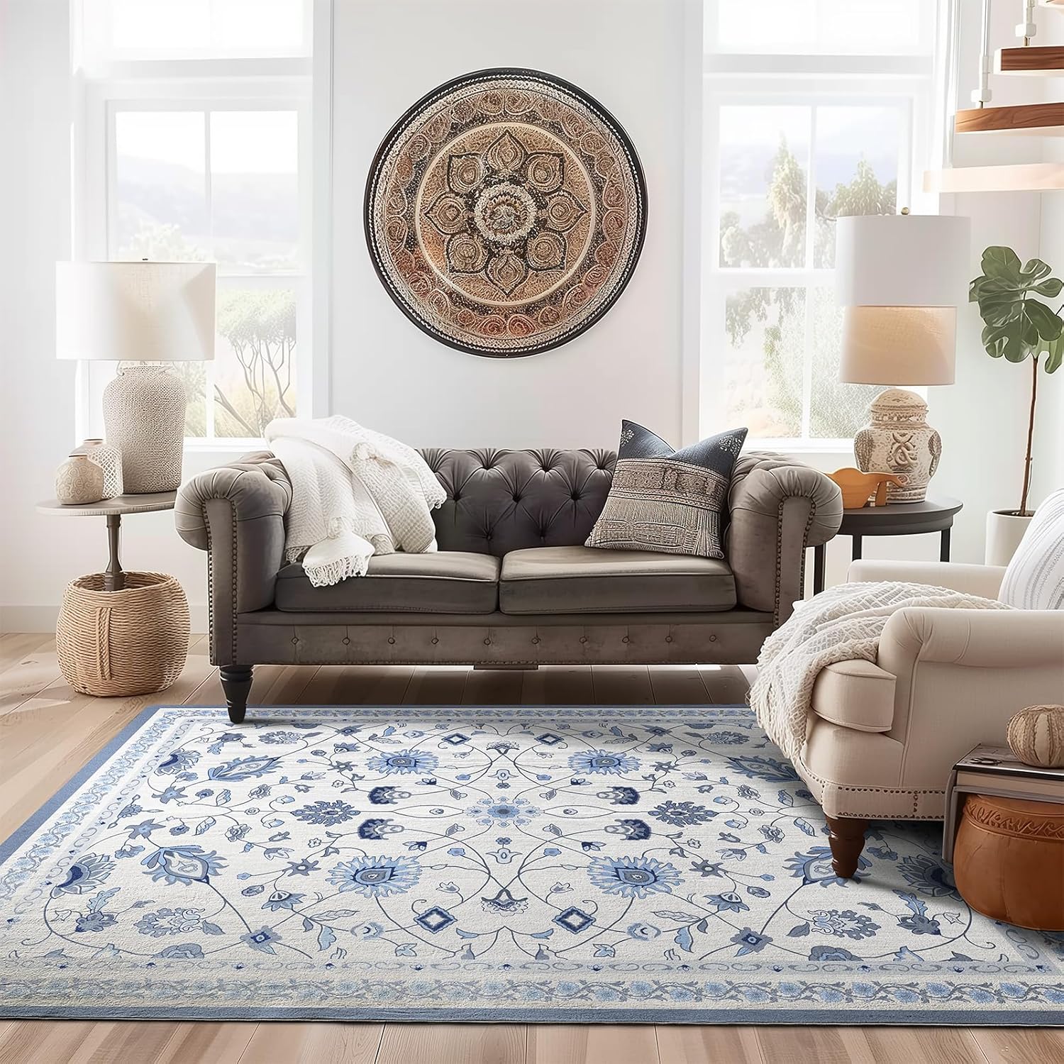 Amazon.com: EVERGRACE Area Rugs for Living Room 8x10, Boho Floral Faux ...