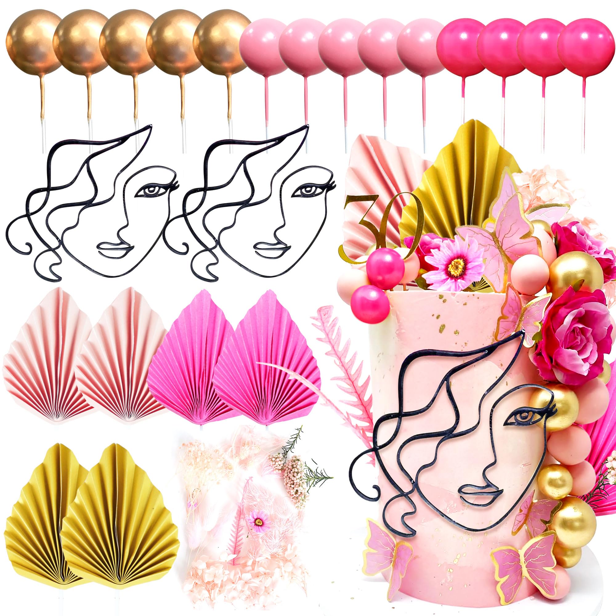 Snapklik.com : Pink Acrylic Minimalist Art Lady Face Cake Topper Boho ...