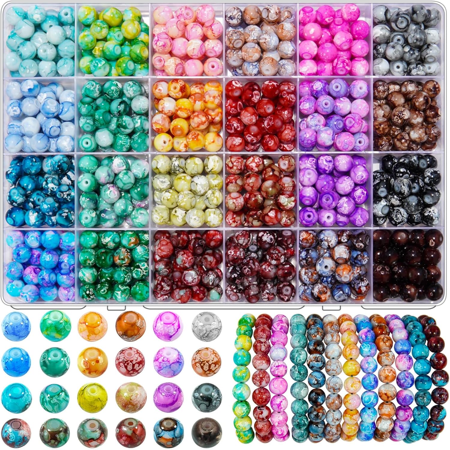 Amazon.com: Glass Beads for Jewelry Making, 600pcs 8mm Glass Crystal ...
