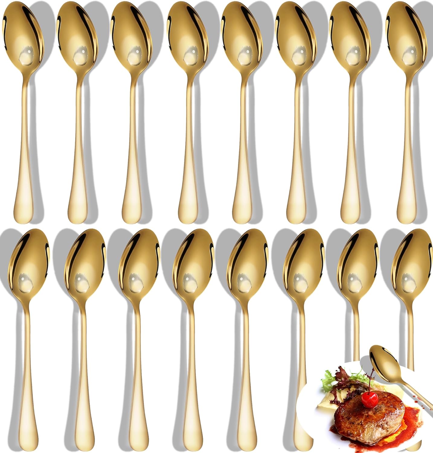 Amazon.com | Gold Teaspoons,Set of 16 Top Food Grade Stainless Steel ...