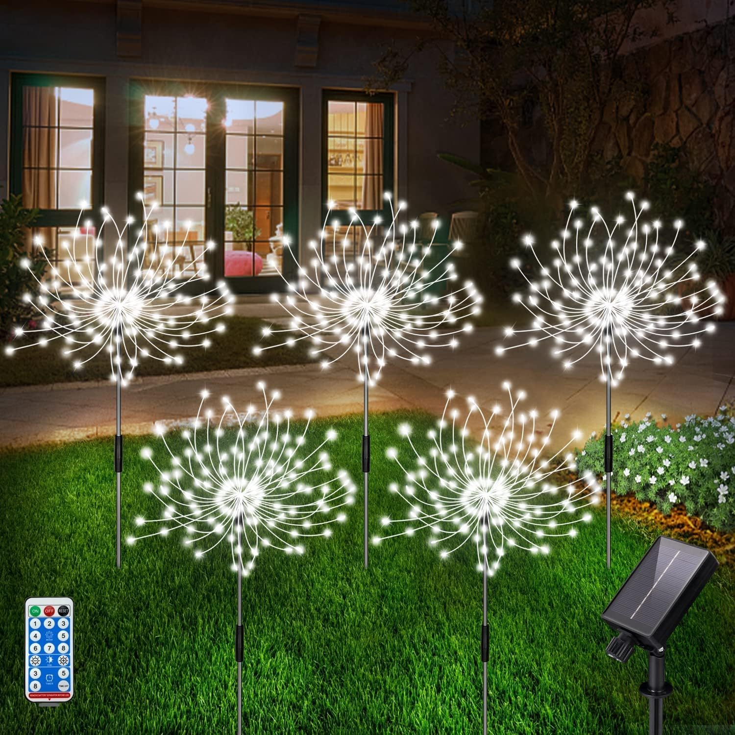 QOCNAM Solar Garden Lights, 4 Pack 120 LED Waterproof Solar Firework ...