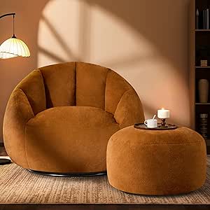 Amazon.com: Gericco Giant Bean Bag Swivel Chair for Adults with Ottoman ...