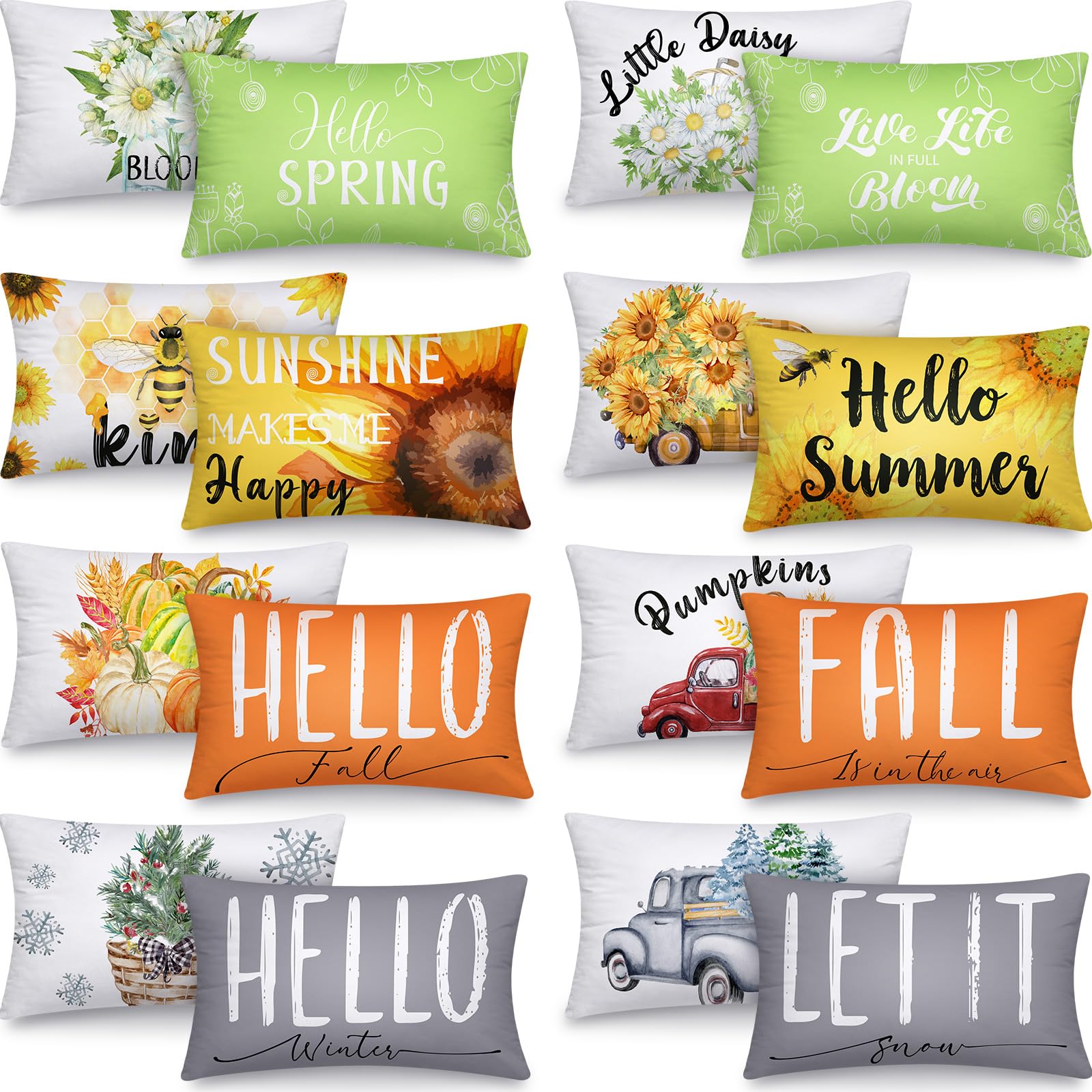 Amazon.com: 16 Pcs Seasonal Pillow Covers 12 x 20 Inch Lumbar Pillow ...