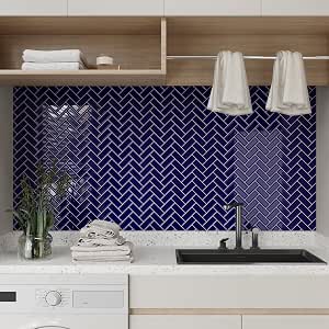 CRE8TIVE Navy Blue Peel and Stick Wall Tiles 16 Sheets Backsplash for ...