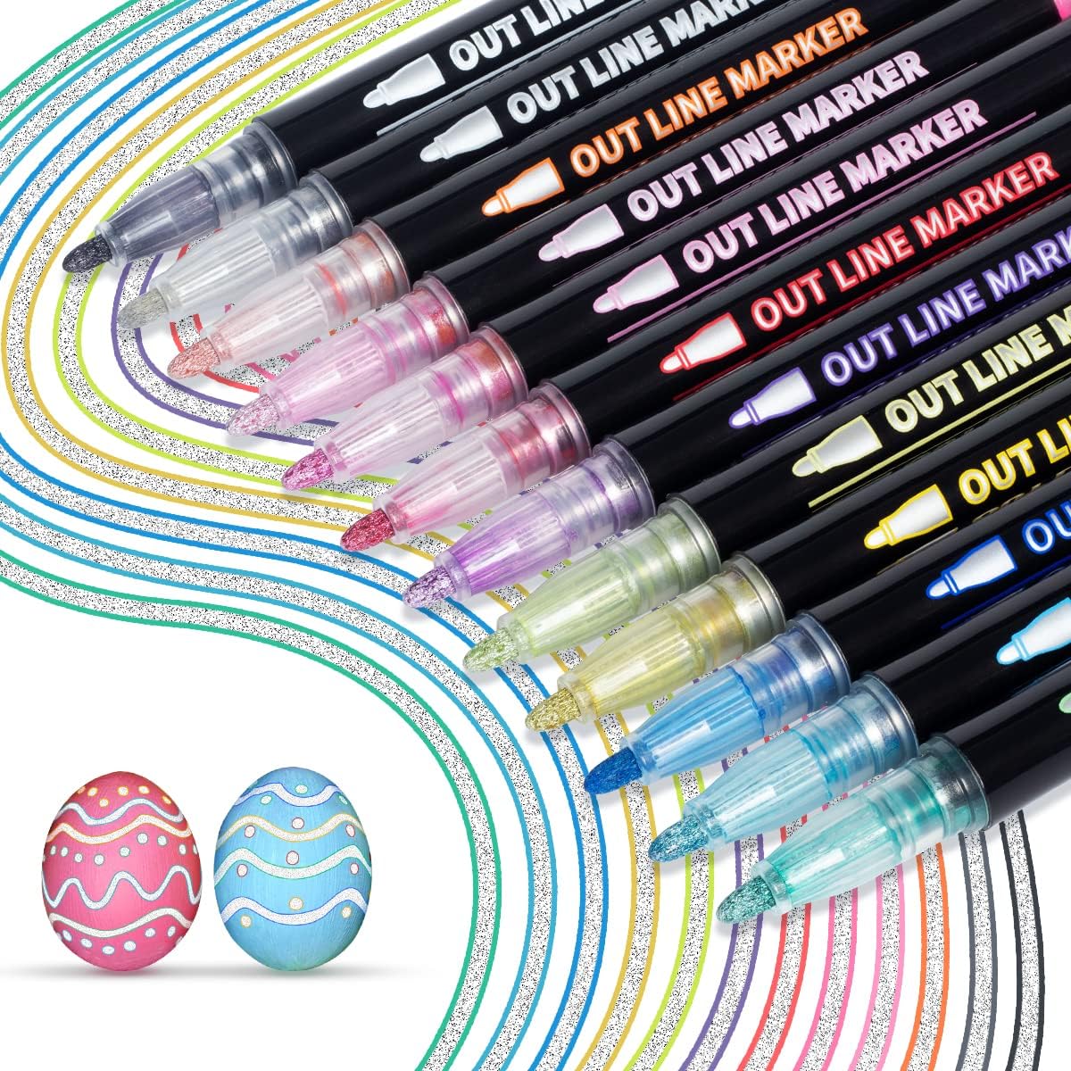 Outline Pens,12 Metallic Outline Markers Pens for Gifts card Writing ...