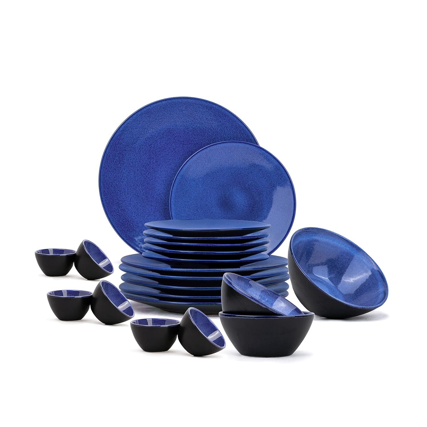Shay Ceramic Dinner Set, 21 Pcs, Blue Reactive | Reactive Blue Glaze ...