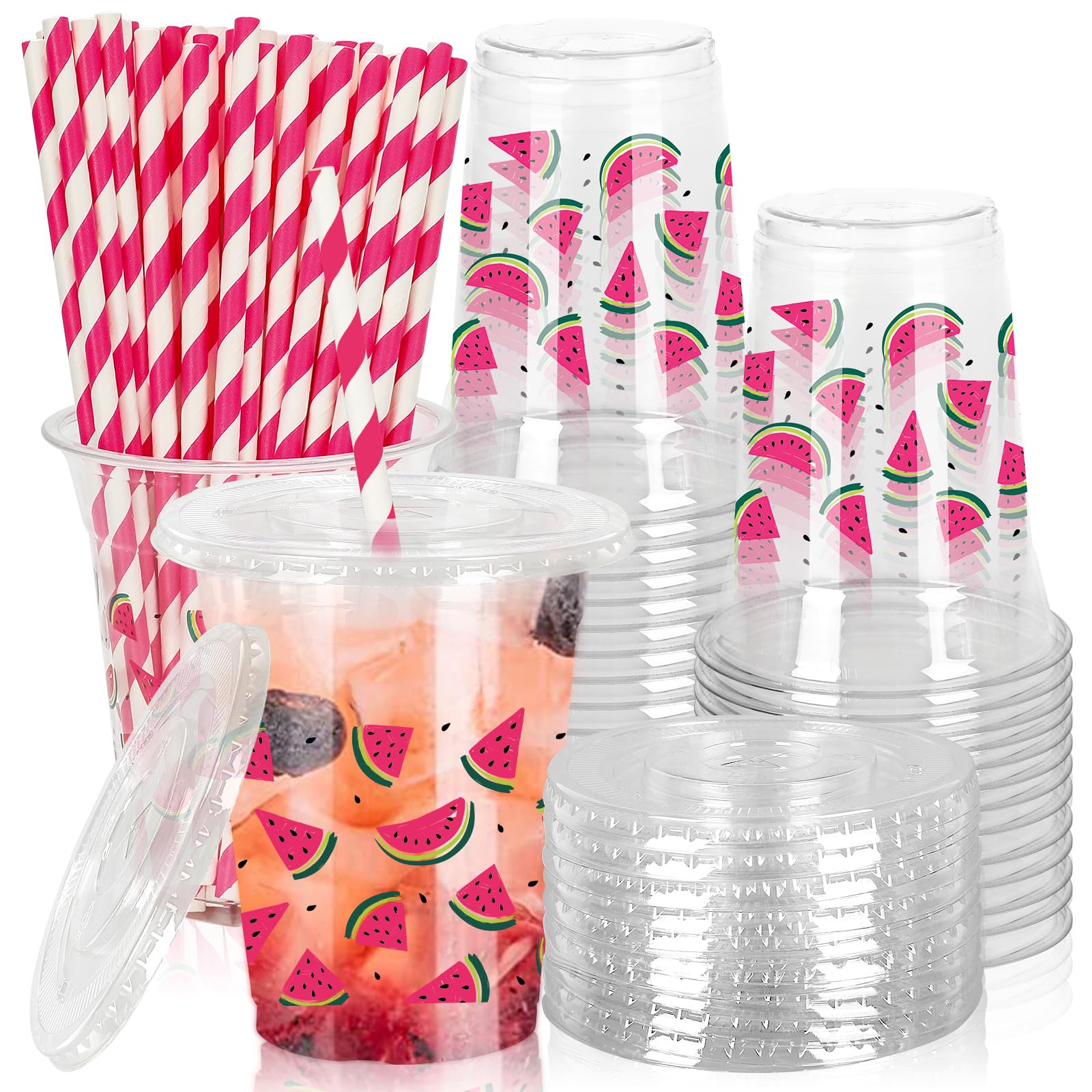 Amazon.com: JarThenaAMCS 50Pcs Summer Plastic Cups with Lids and Straws ...