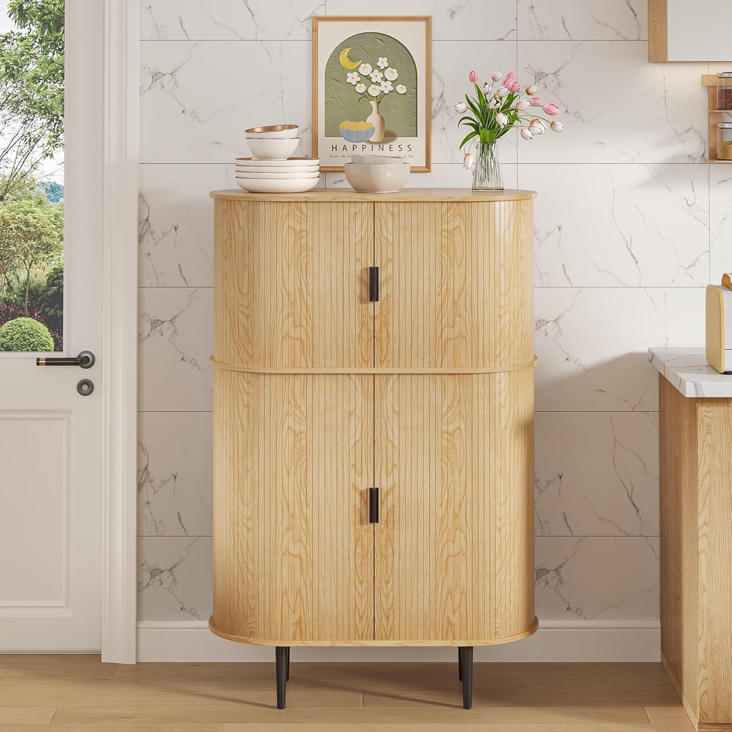 Amazon.com: Fiogmub Sideboard Buffet Cabinet with Sliding Doors, Tall ...