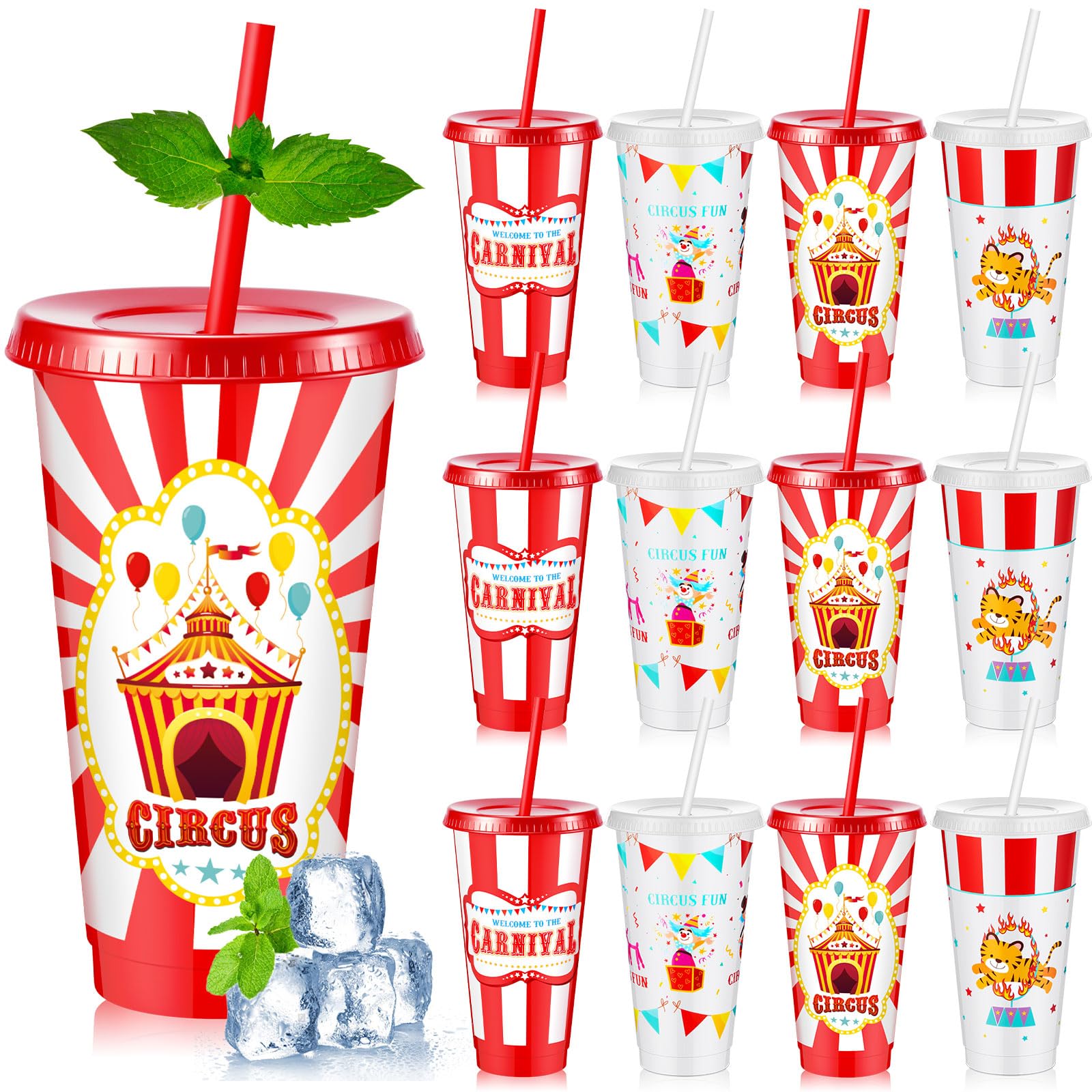 Amazon.com | Uiifan 12 Pcs Circus Carnival Party Plastic Cups with Lid ...