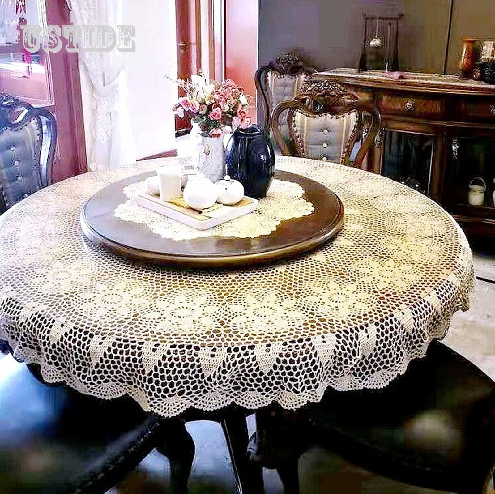 Amazon.com: SouthMage Hand Crochet Lace Round Tablecloth Decorative ...