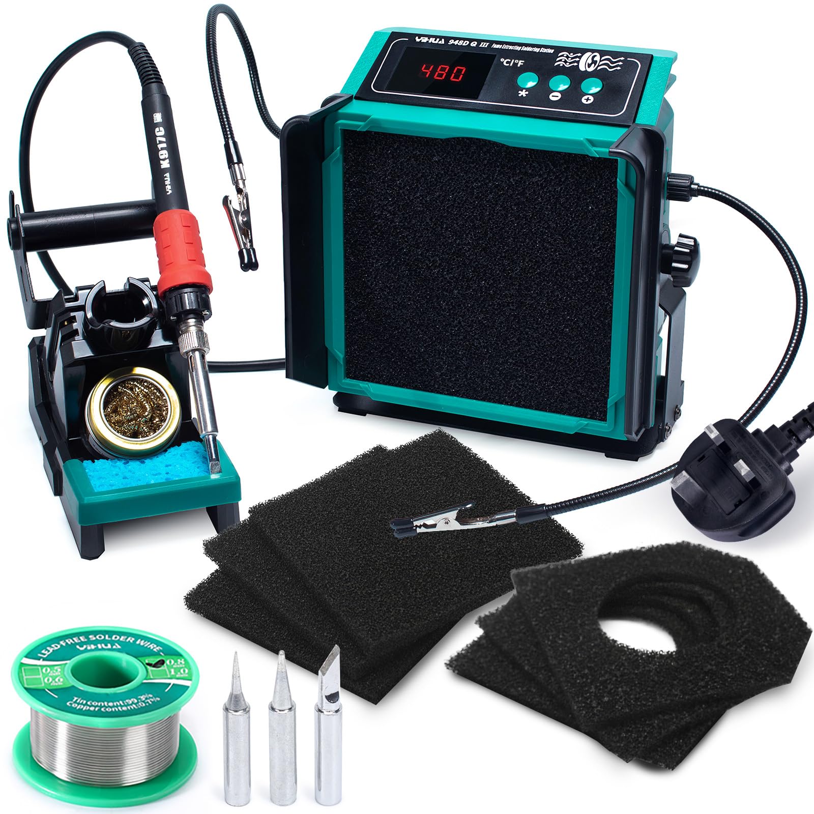 YIHUA 948DQ-III 2-IN-1 Solder Fume Extractor Fan 110W Soldering Station ...