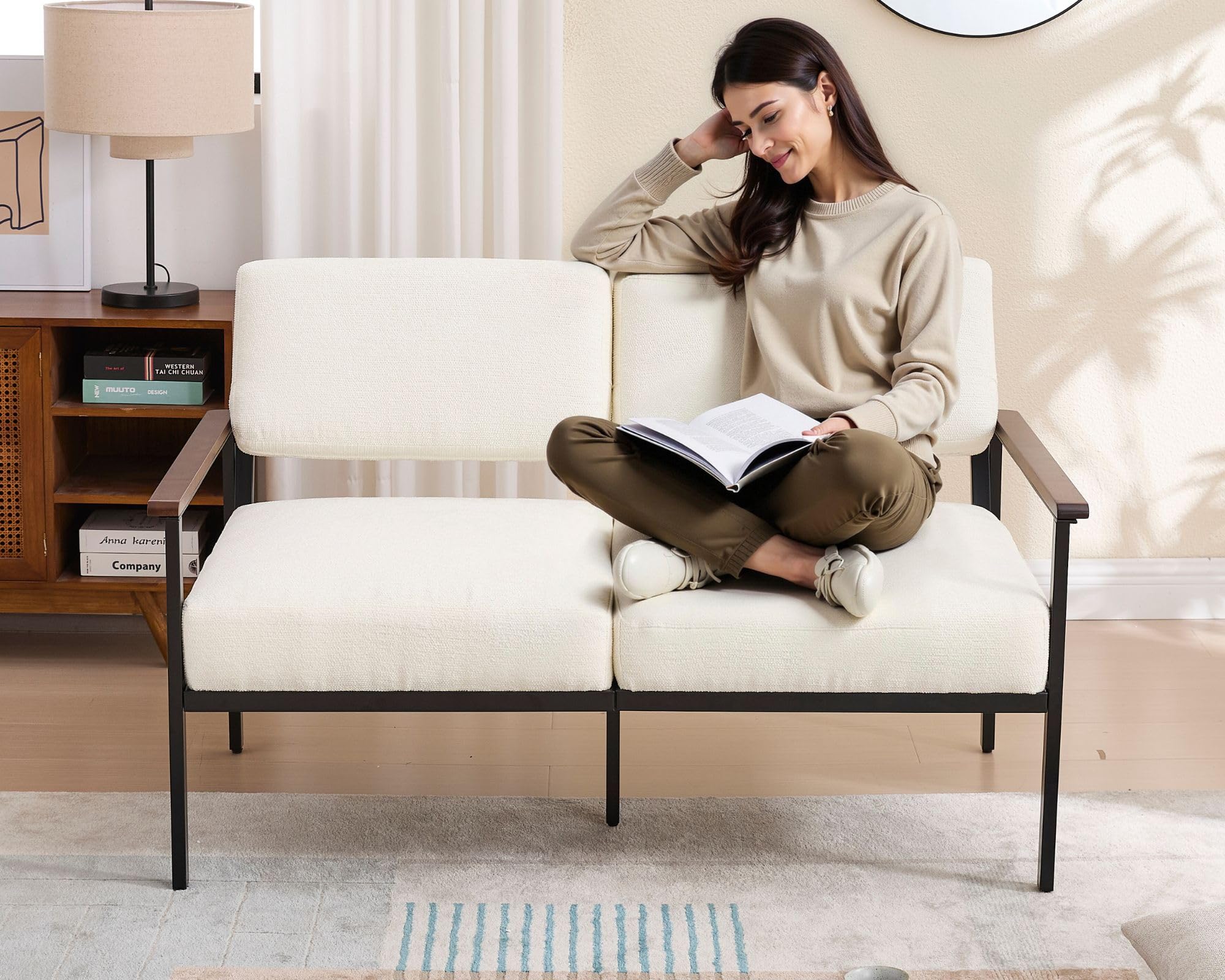 Amazon.com: HNY 52 Inch Beige Chenille Loveseat Couches for Living Room ...