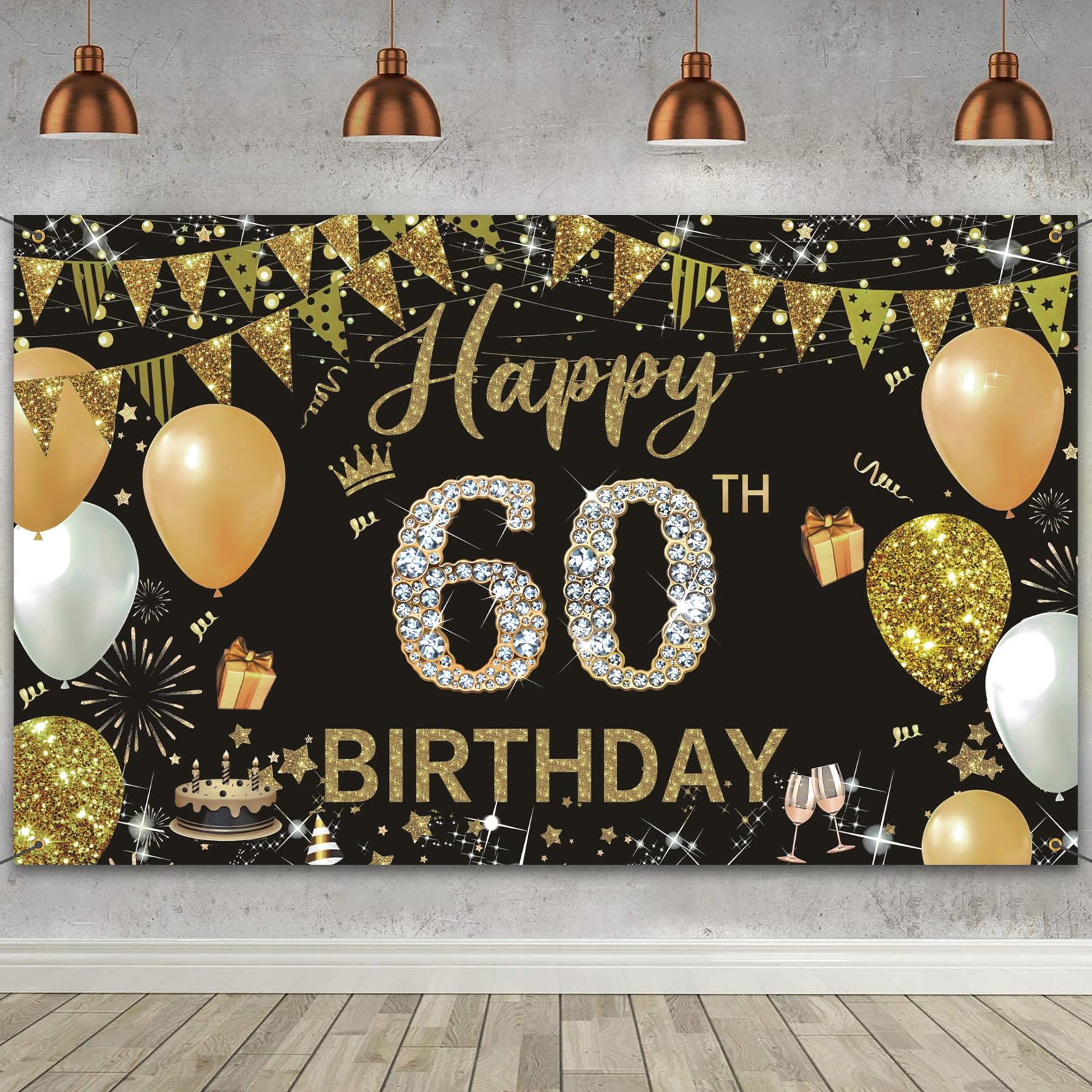 WVMNQO Happy Birthday Banner, 60th Birthday Decorations Backdrop, Extra ...
