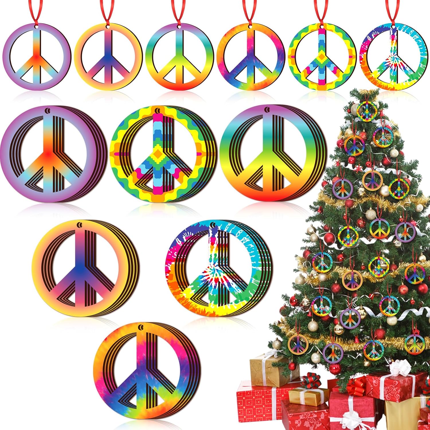 Amazon.com: Panelee 36 Pcs 60s 70s Peace Sign Christmas Tree Ornaments ...