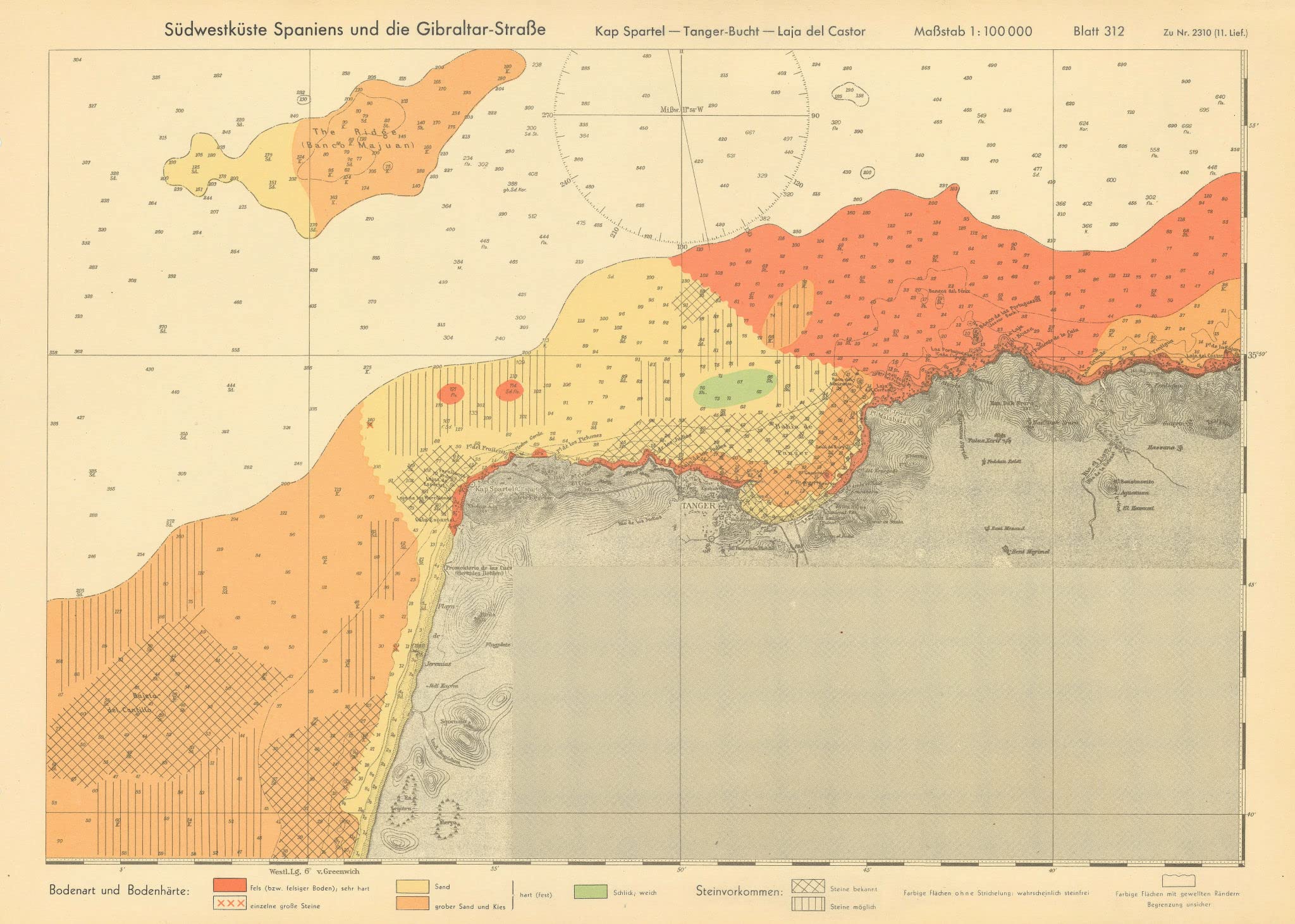 North Morocco Coast Cap Spartel Tangiers Kriegsmarine Nazi Map 1943 ...