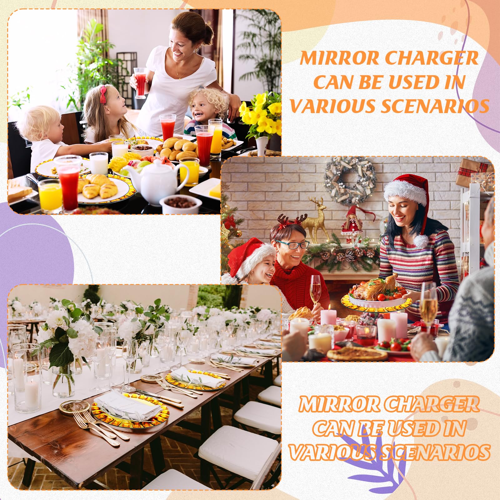 Snapklik.com : Suclain 6 Pcs Mirrored Glass Charger Plates 13 Inch ...