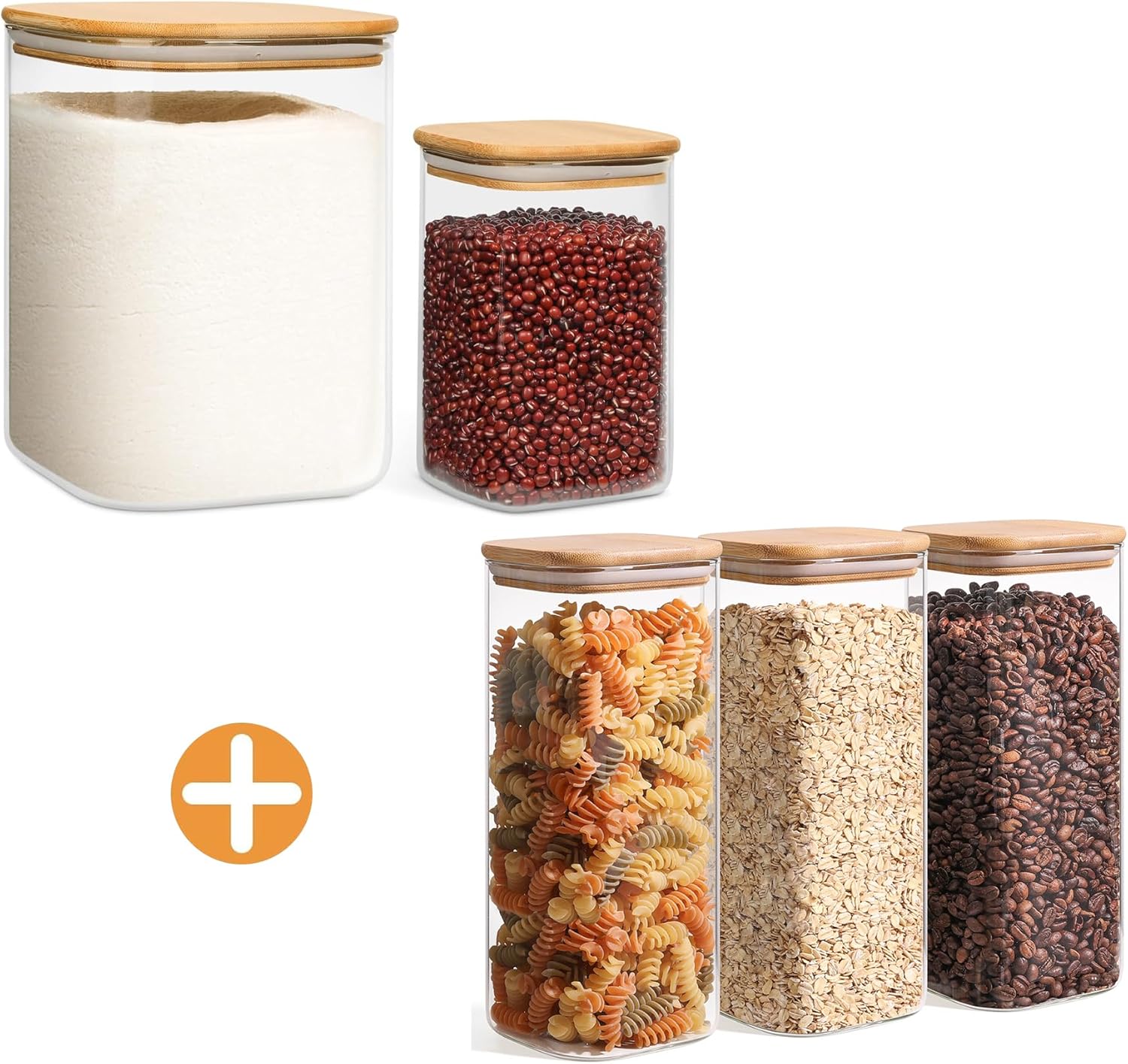 Amazon.com: ComSaf 111/37 oz&61oz Set of 5 Glass Storage Containers ...