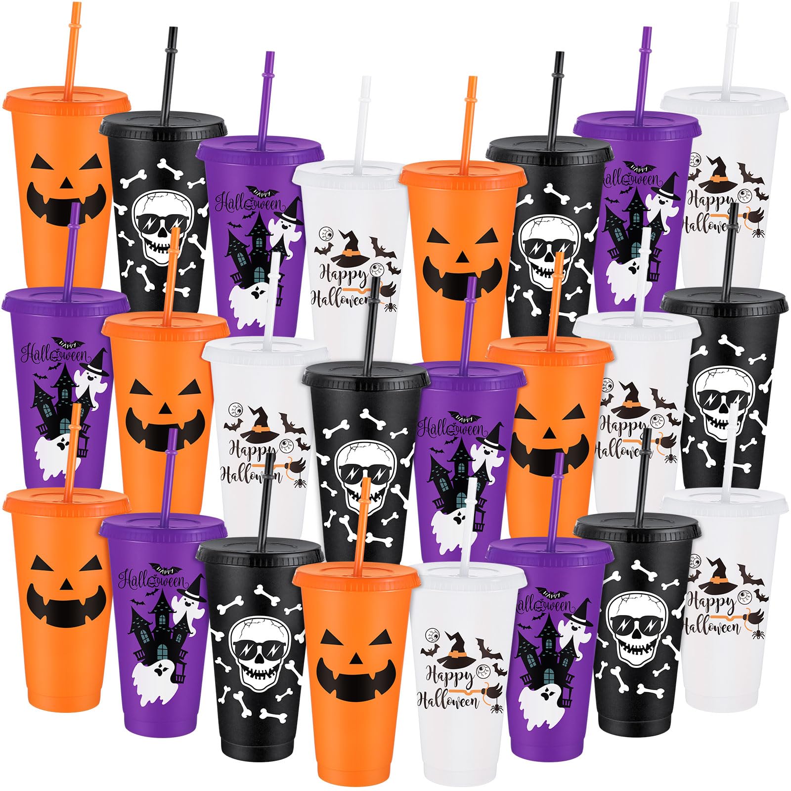 Amazon.com | Umigy 24 Pcs Halloween Plastic Cups with Lids and Straws 4 ...
