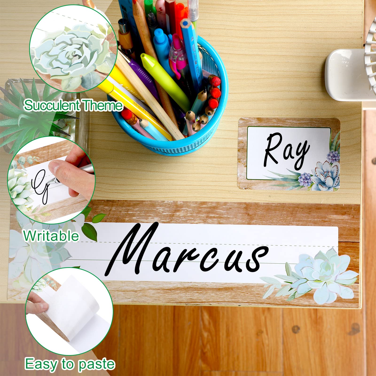 Snapklik.com : 48 Pcs Rustic Bloom Name Tags Labels Succulents Theme ...