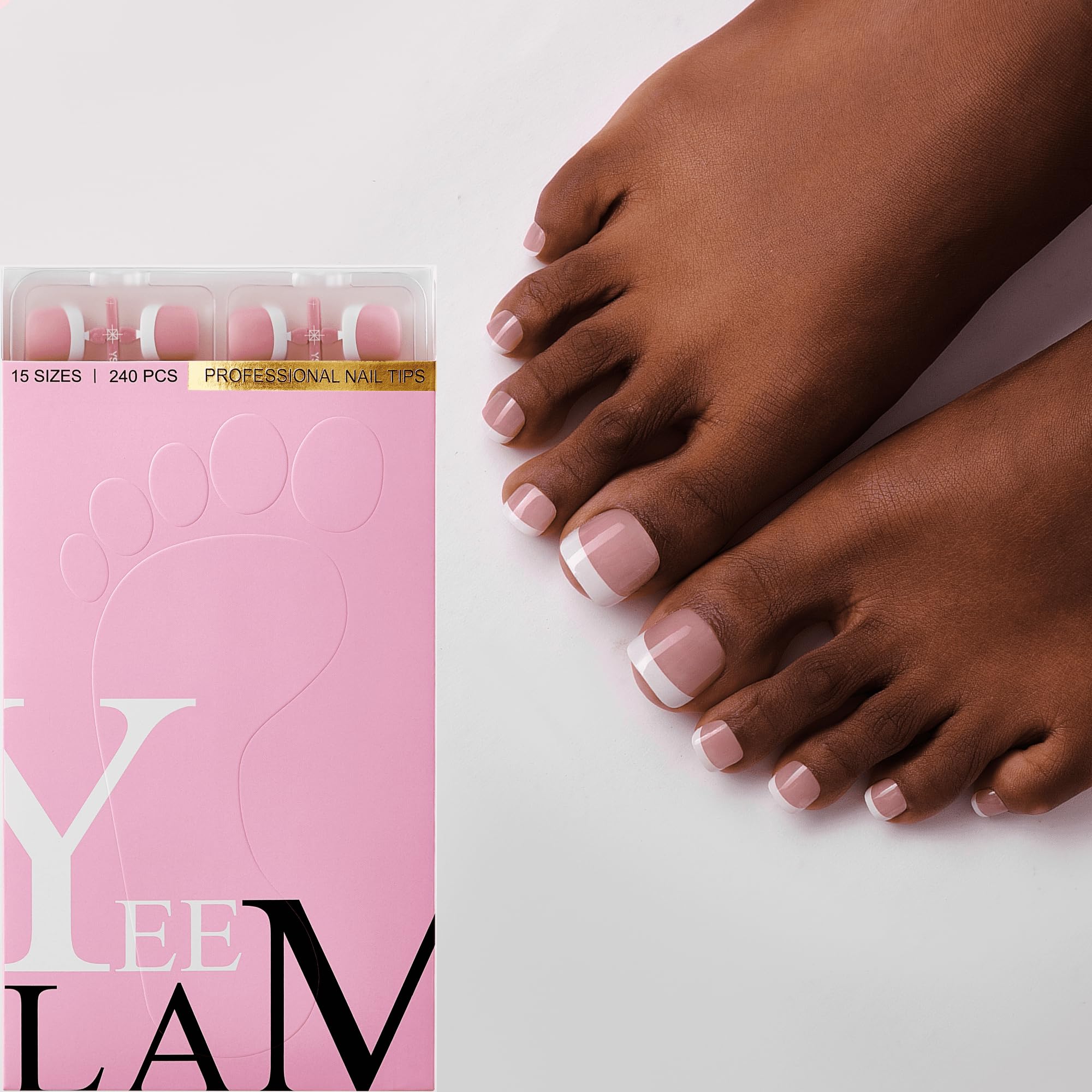 Amazon.com: YeeLam Toe Nail Press Ons – 240 Pcs Short French Tip Press ...
