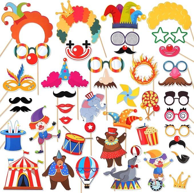 Amazon.com: 41 Pcs Carnival Photo Booth Props, Funny Circus Theme ...