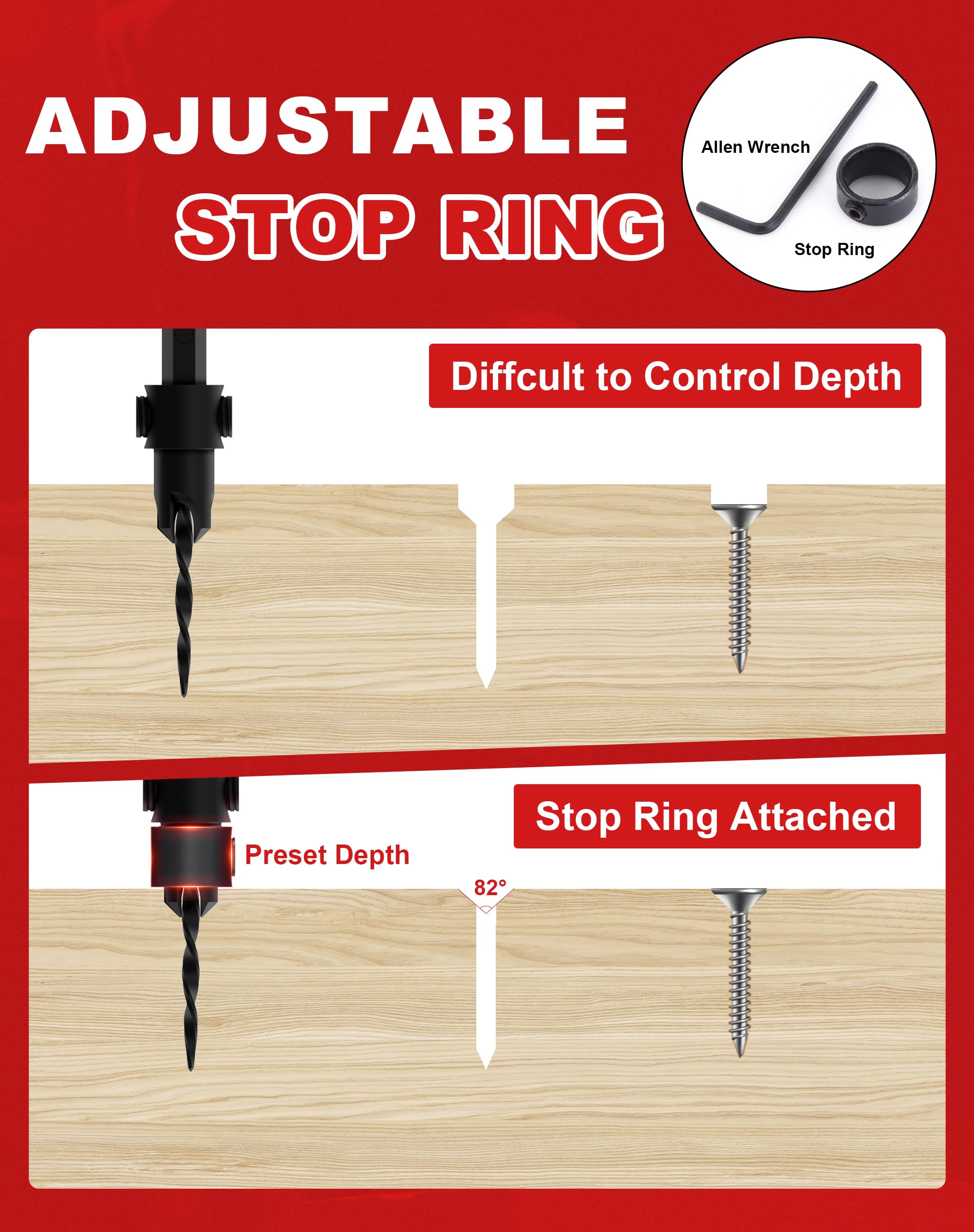 Snapklik.com : Countersink Drill Bit Set, 8 PCS Tapered Drill Bits ...