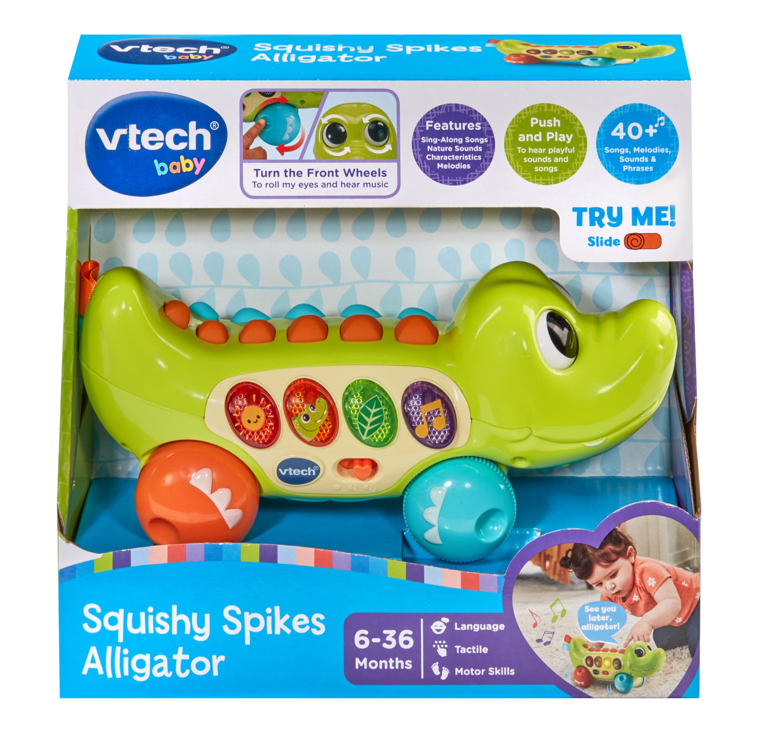 VTech Baby Squishy Spikes Alligator, Push Along Baby Toy with 4 ...