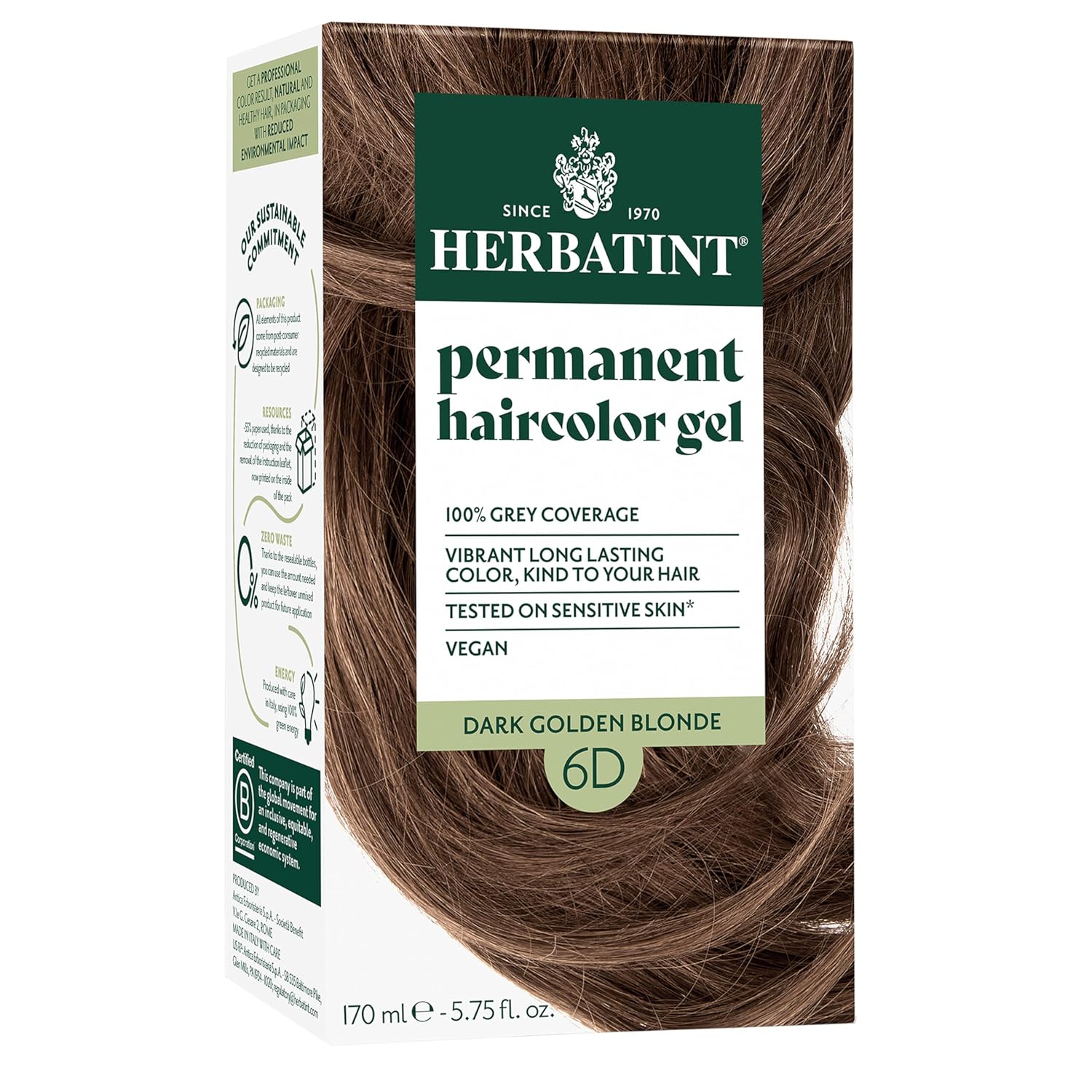 Herbatint Permanent Hair Dye For Women - 6D Dark Golden Blonde - For Up ...