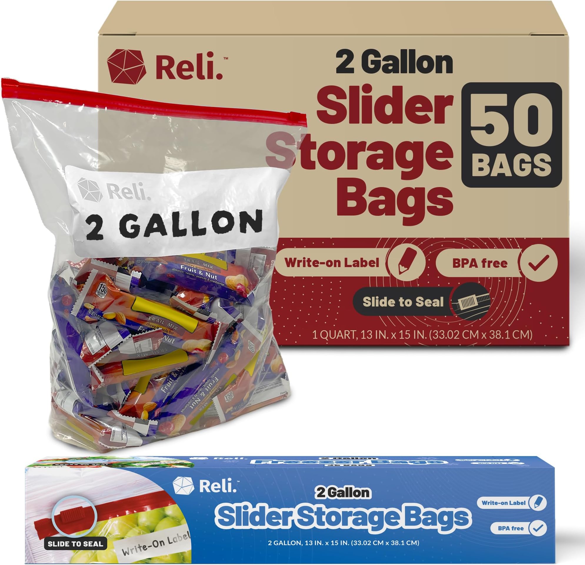 Amazon.com: Hefty Slider 2.5 Gallon Jumbo Storage Bags, 12 Count Boxes ...