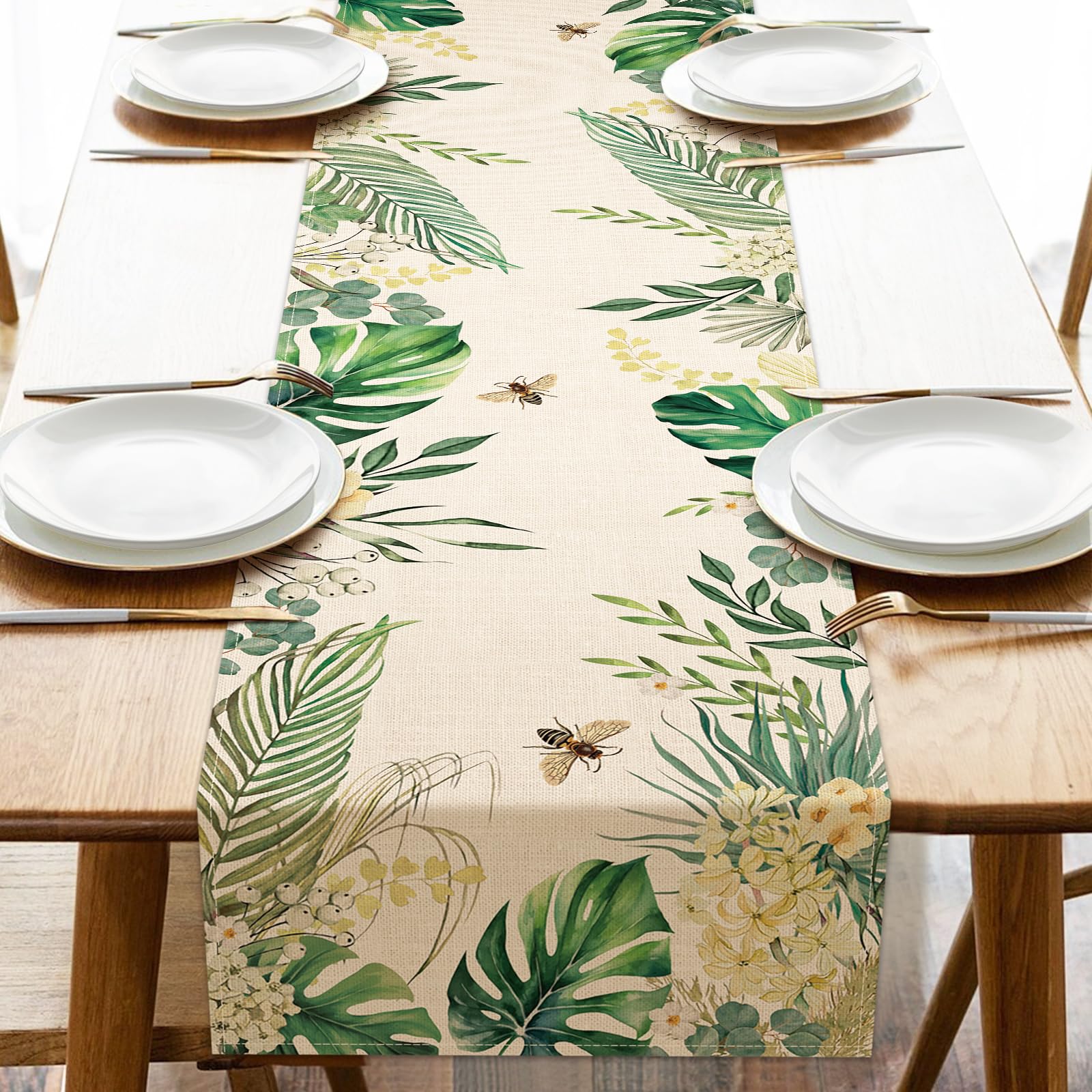 Amazon.com: Seliem Spring Summer Palm Leaves Table Runner, Tropical ...