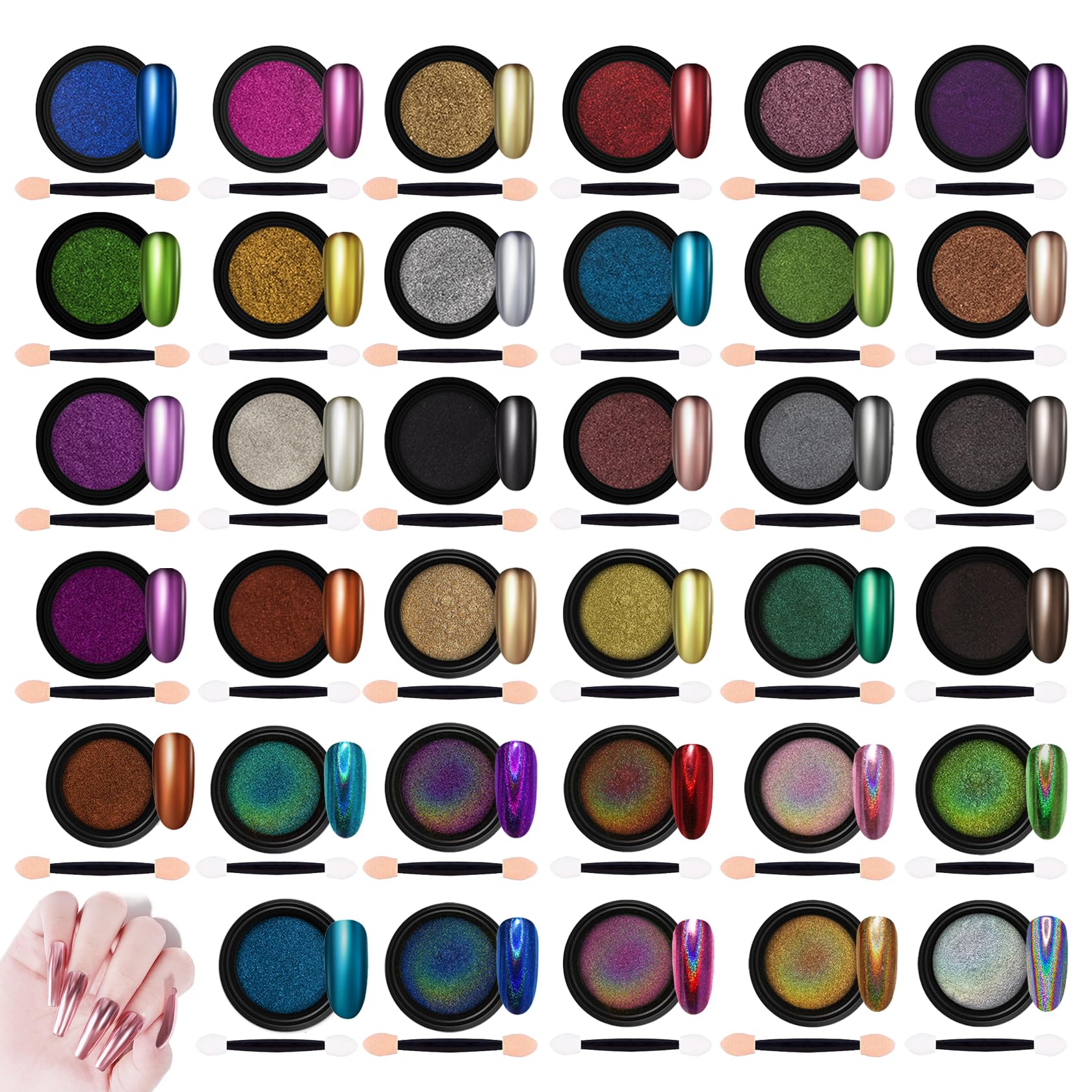 Amazon.com: Chrome Nail Powder Kit,35 Colors Metallic Mirror Effect ...