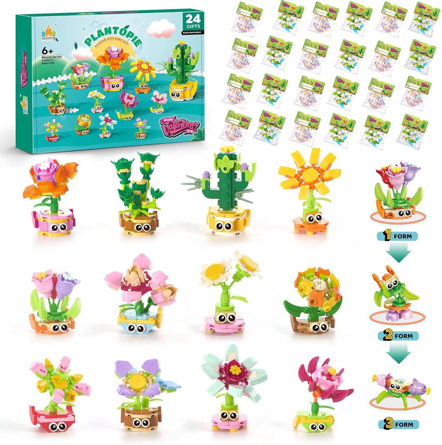 Amazon.com: 24 Pack Valentine's Day Flower Building Set for Kids – 3-in ...