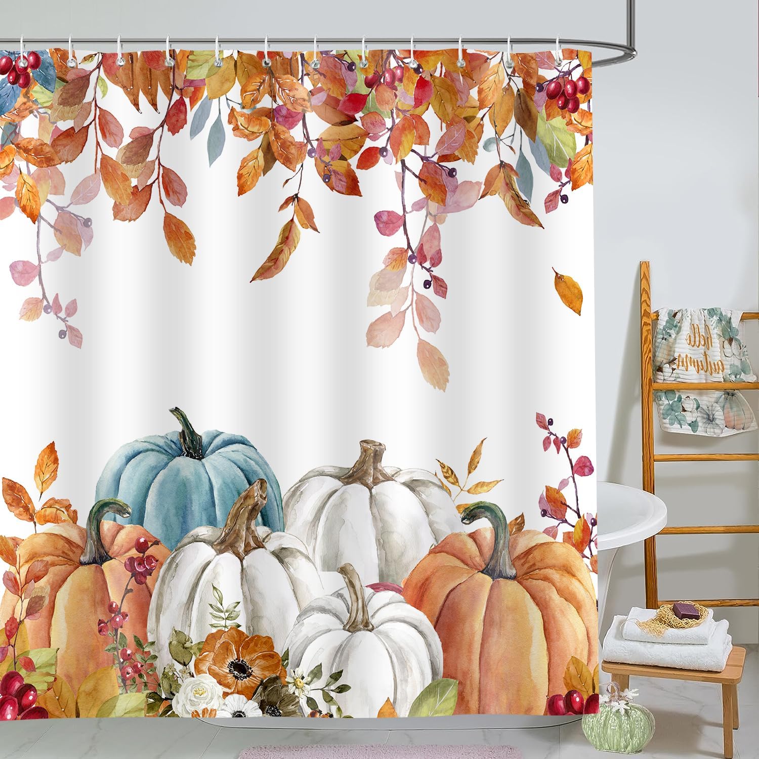 Amazon.com: Juirnost Fall Shower Curtain for Bathroom Autumn Pumpkin ...