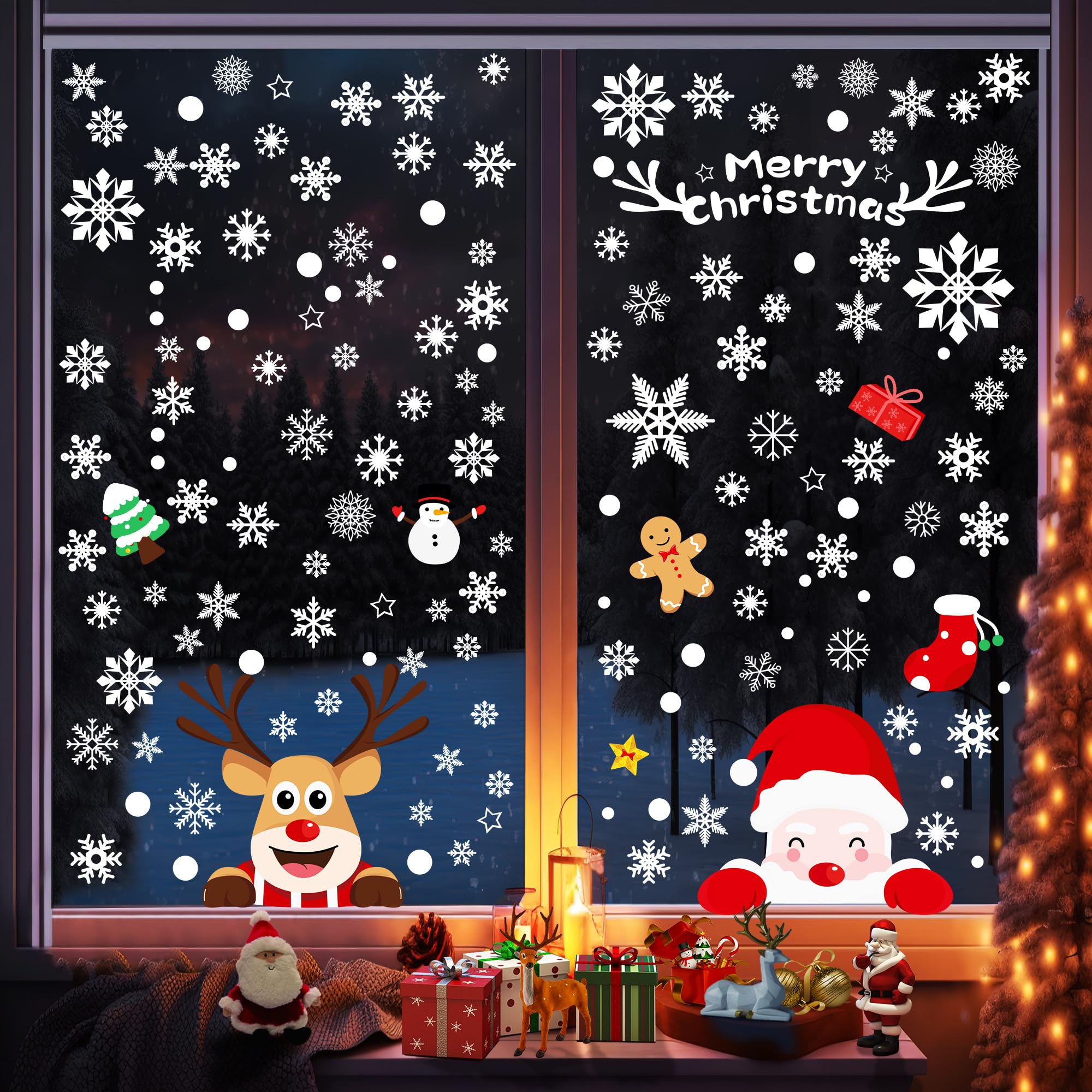 ZeMu Christmas Window Stickers Reusable, Double Sided Peeping Santa ...