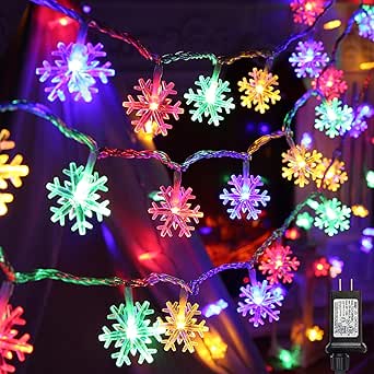 Christmas Snowflake String Lights, 49 ft 100 LED Connectable Christmas ...