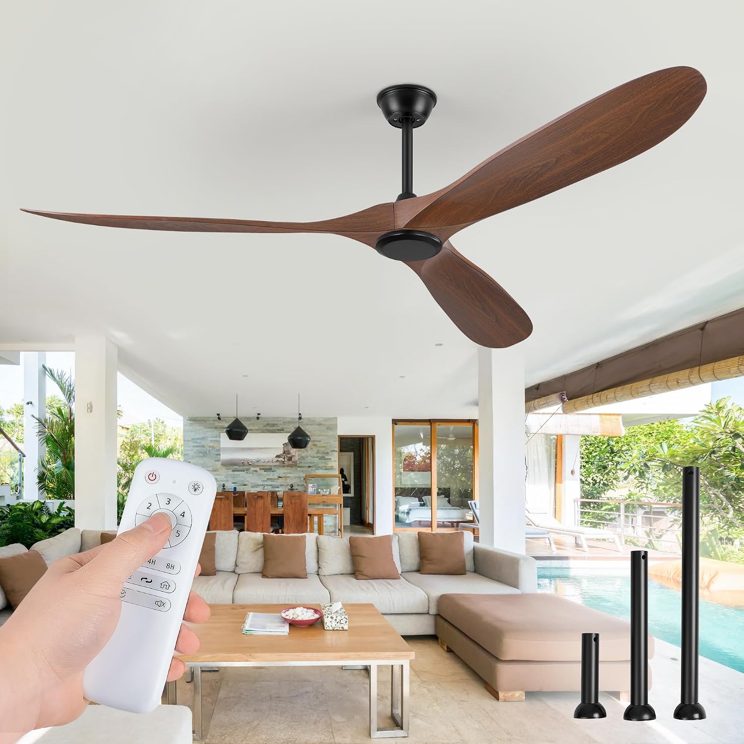 ZMISHIBO Outdoor Ceiling Fan, 70 Inch Deep Walnut Large Fan with Remote ...