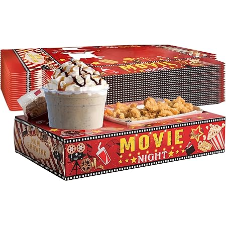 Pecopcock 20 Pcs Movie Night Paper Snack Trays Movie Night Party Favors ...