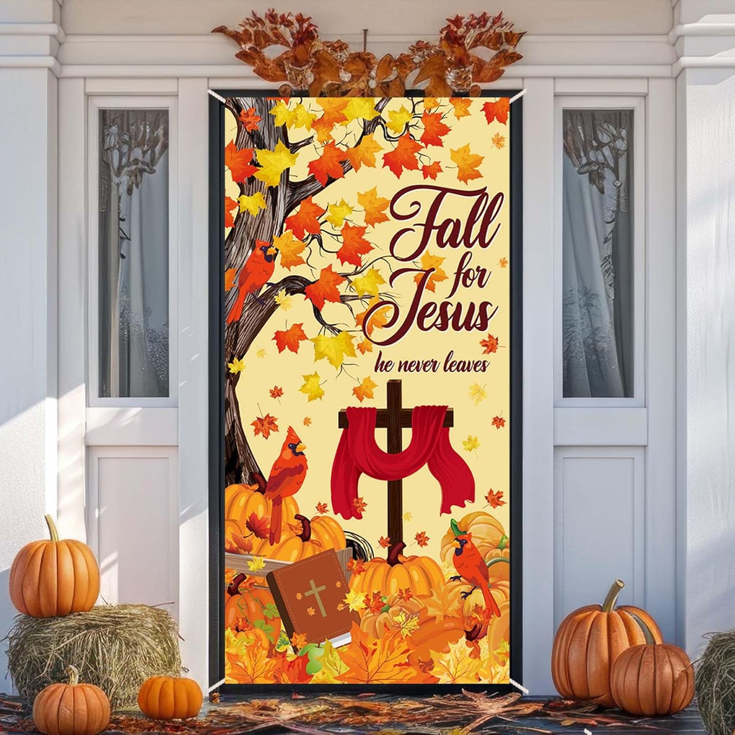 Amazon.com: Fall Decorations for Front Door: Religious Fall Door Cover ...