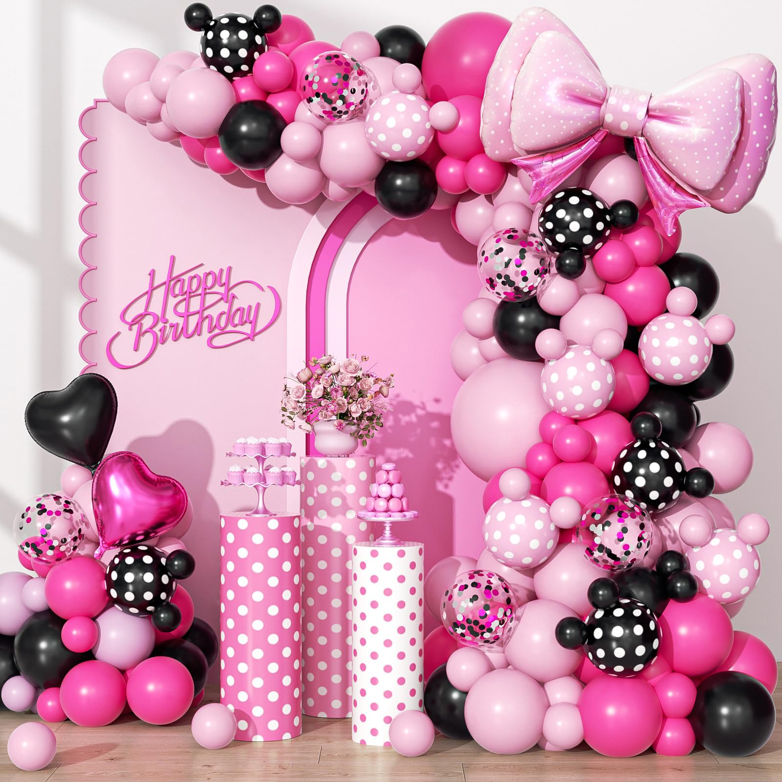 Amazon.com: 123pcs Pink and Black Balloon Arch Garland Kit with Hot ...